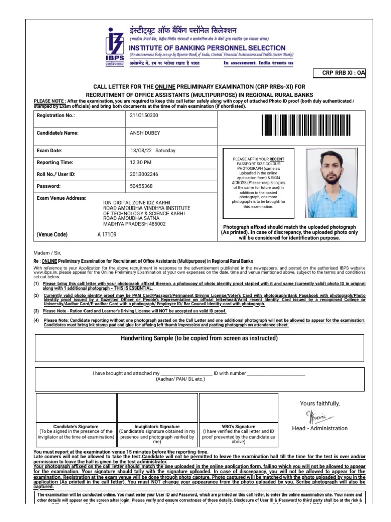 Ibps RRB Clerk Admit Card | PDF | Identity Document | Driver's License