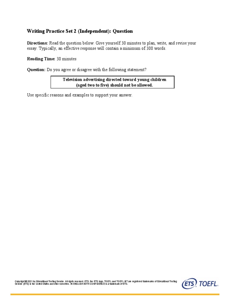 TOEFL iBT® Writing Practice iNDEPENDENT tASK | PDF