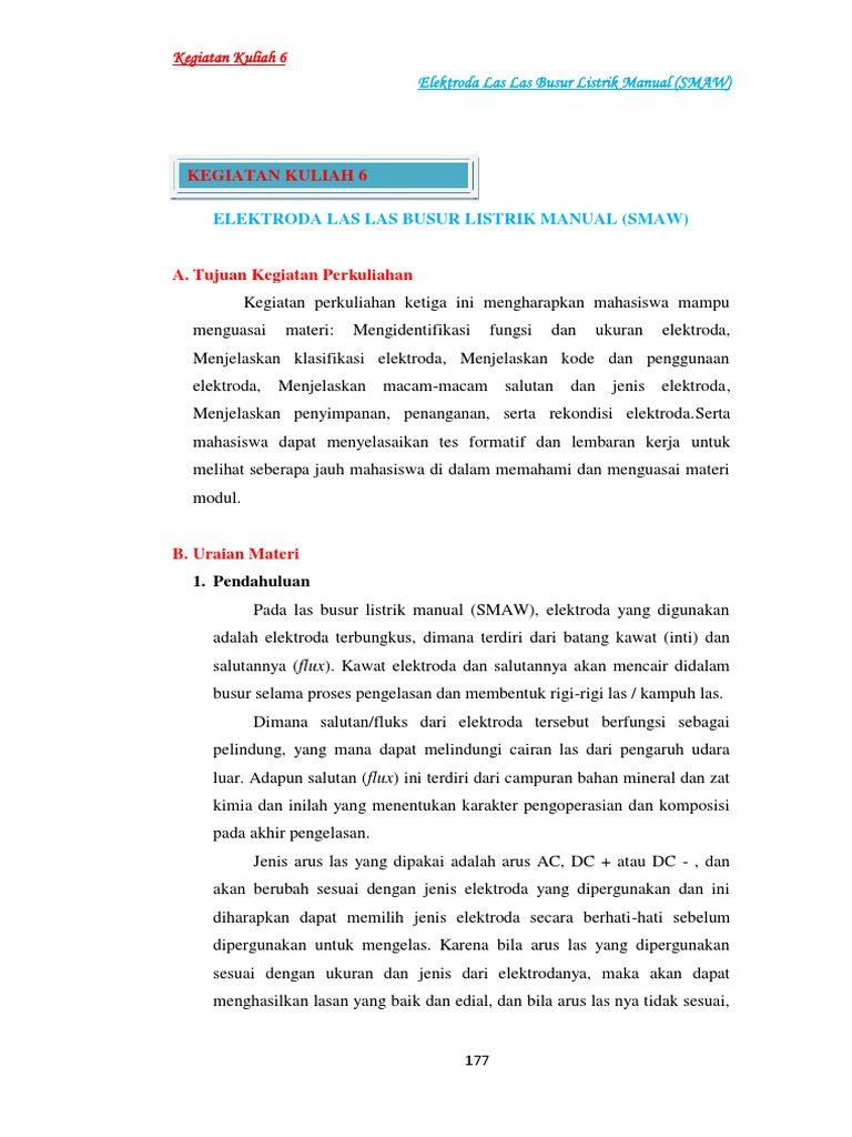 Kegiatan Kuliah 6. Elektroda Las Las Busur Listrik Manual (Smaw) | PDF