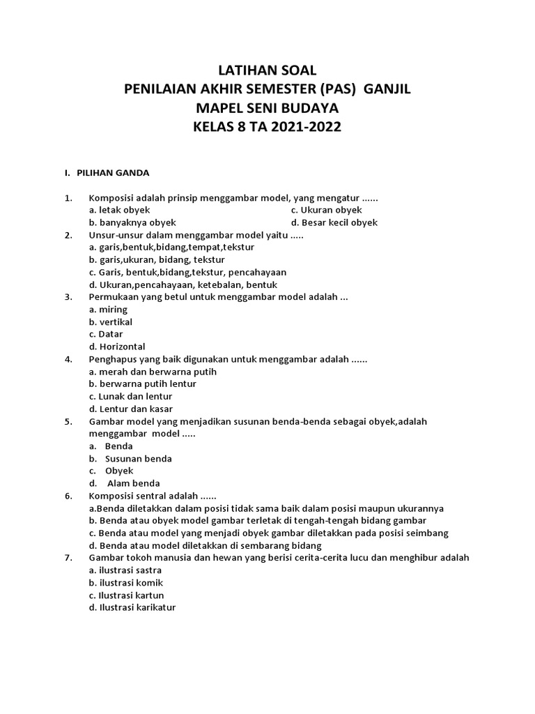 PAS GANJIL SENI BUDAYA KELAS 8 LATIHAN-editpedeef | PDF | Puisi