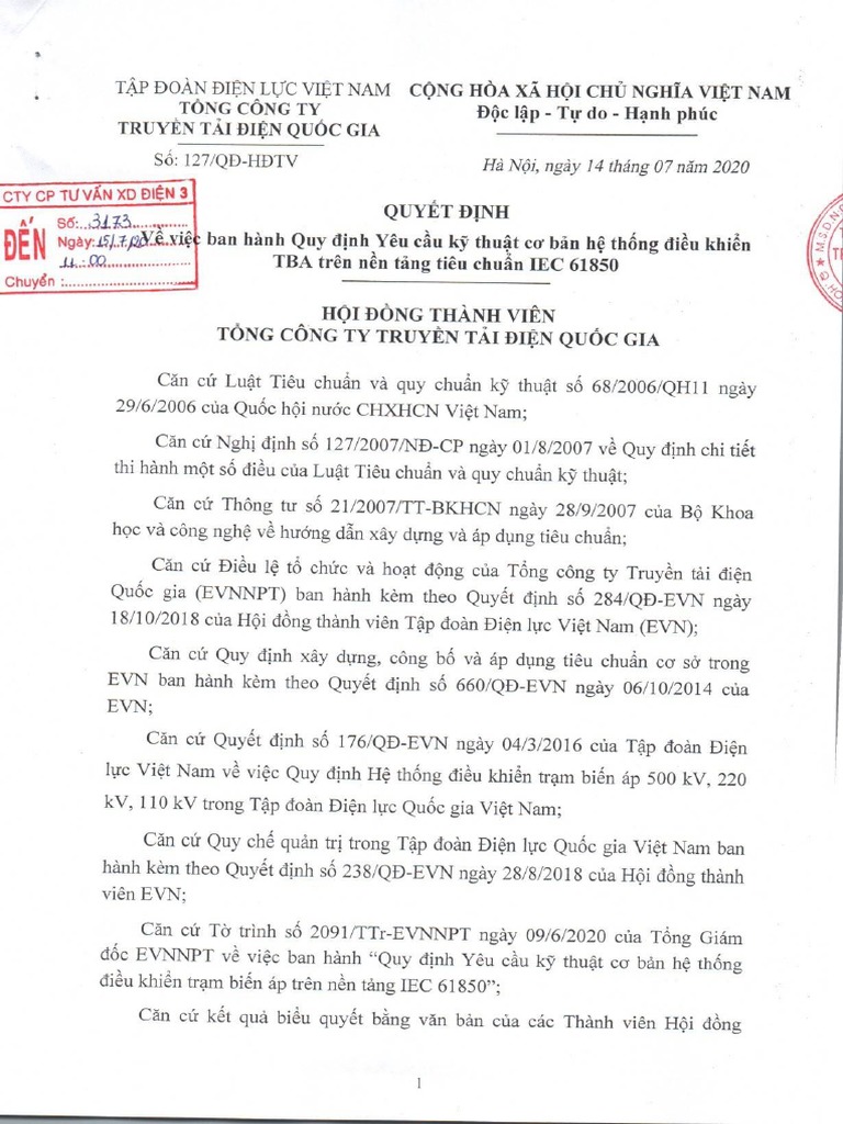 127 Quy Đinh Ky Thuat Co Ban HTĐK Tba - Iec 61850 | PDF