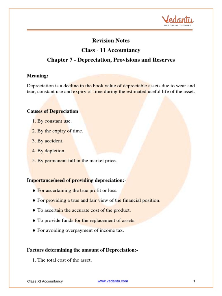 Class 11 Depreciation Notes | PDF | Depreciation | Book Value