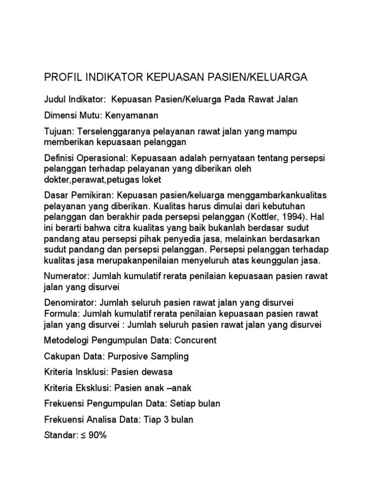 Profil Indikator Kepuasan Pasien | PDF