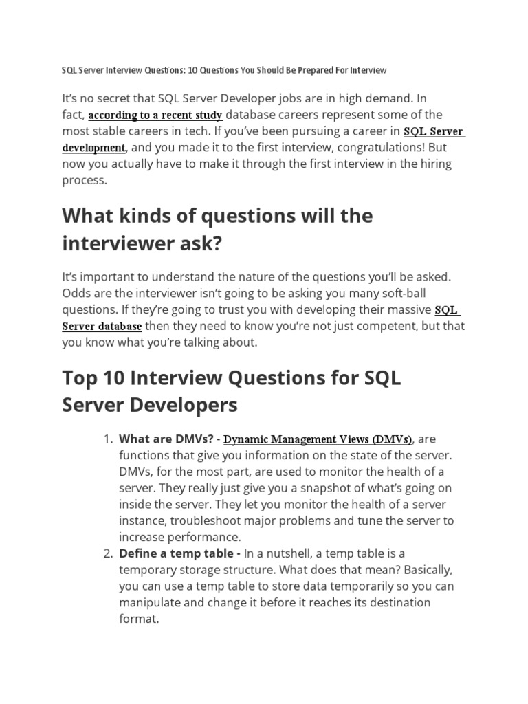 Sql Server Interview Questions Pdf Database Transaction Database Index 4583