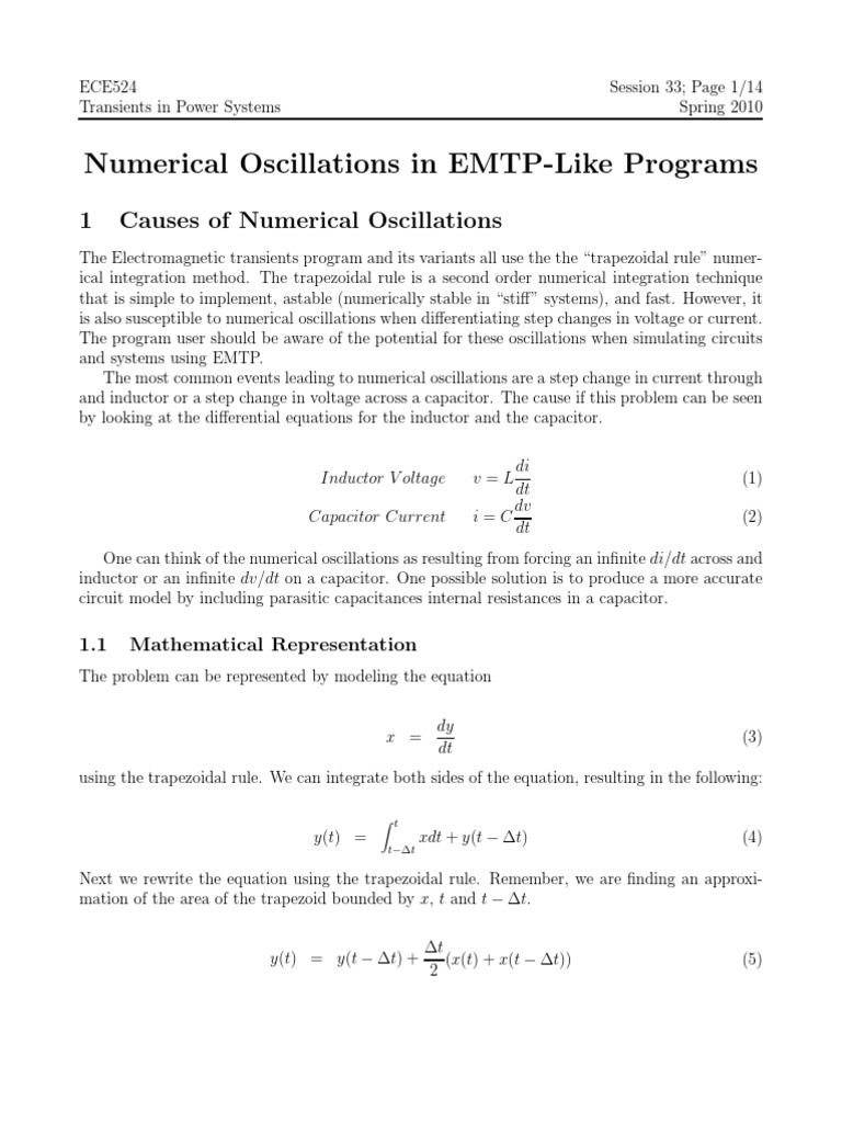 Numerical Oscillations in EMTP-Like Programs | PDF | Electrical Network ...