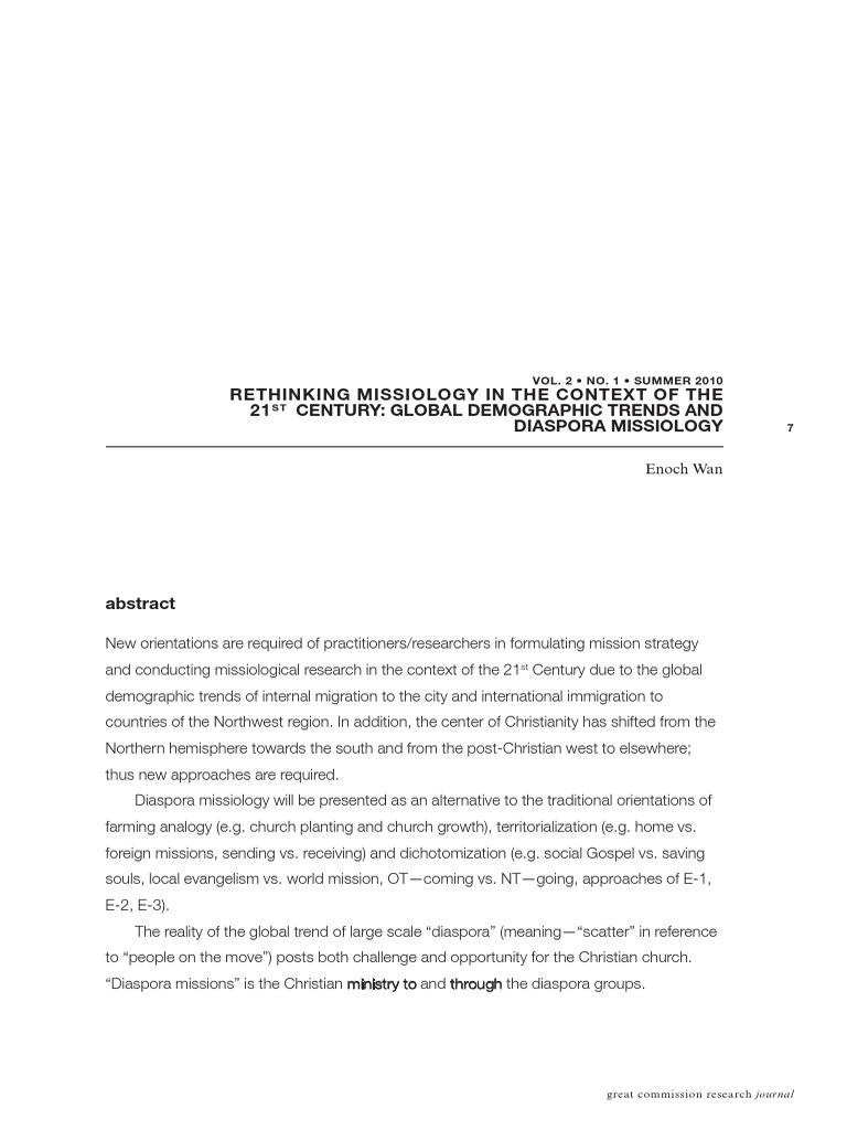 Diaspora Missiology for 21st Century Missions | PDF | Jesus | Immigration