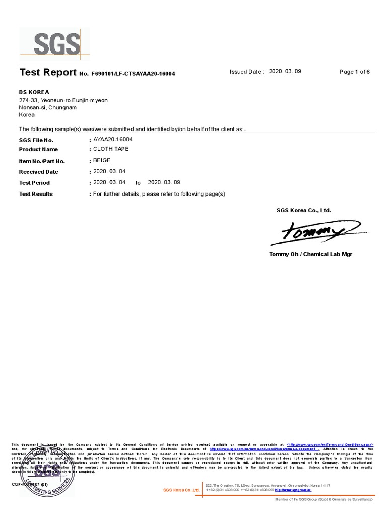 Test Report Summary for Cloth Tape Sample | PDF | Chromium | Forgery