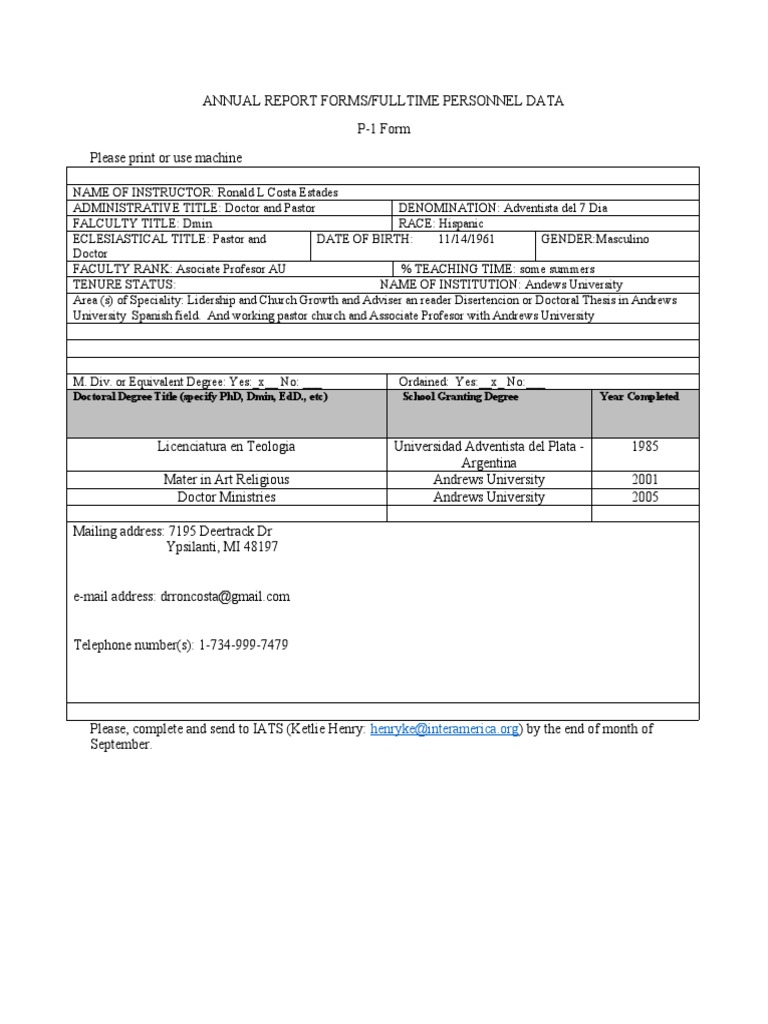 P-1 Form Annual Report Forms | PDF