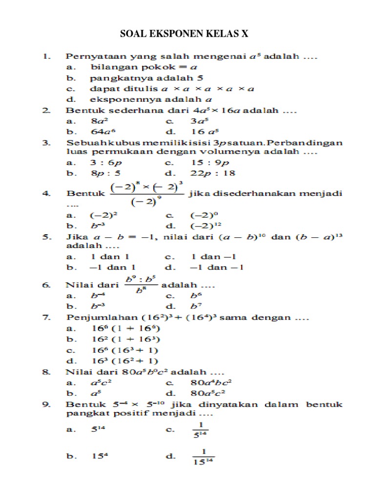Soal Eksponen Kelas 10 | PDF