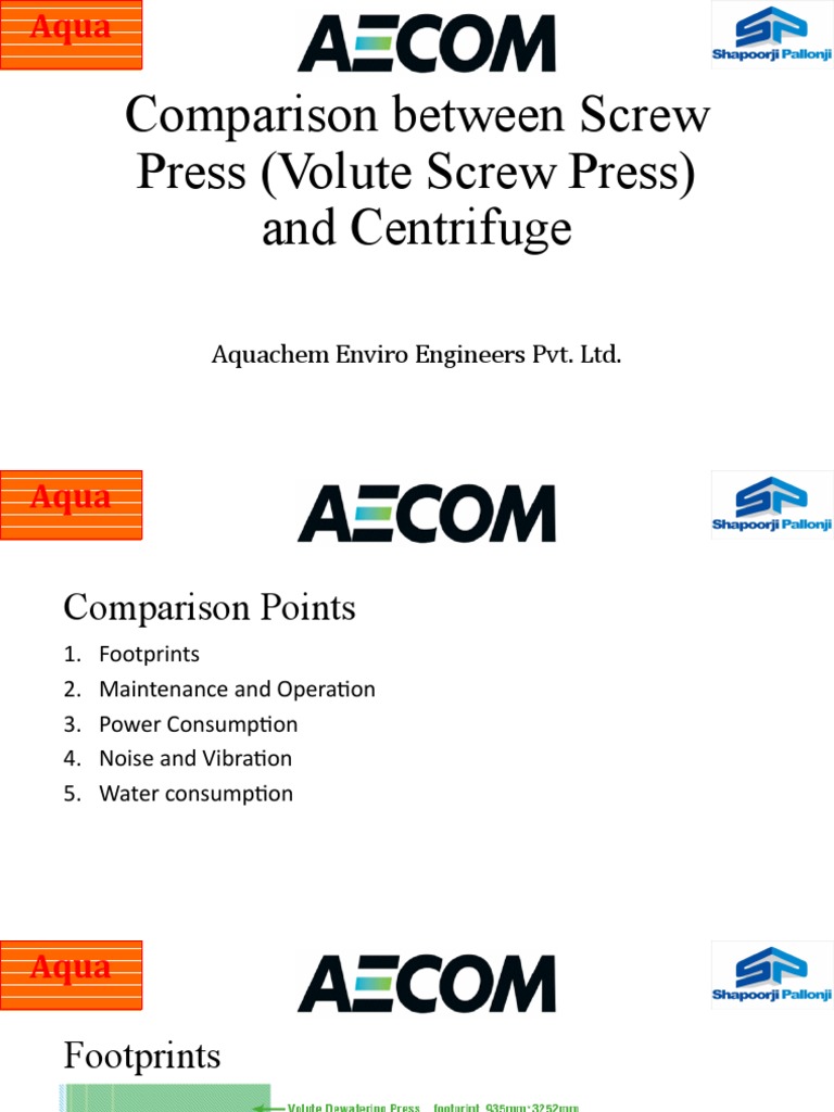 Comparision of Screw Press and Centrifuge | PDF