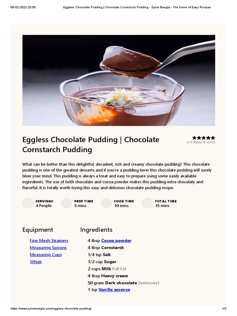 Eggless Chocolate Pudding - Chocolate Cornstarch Pudding - Spice Bangla - The Home of Easy ...