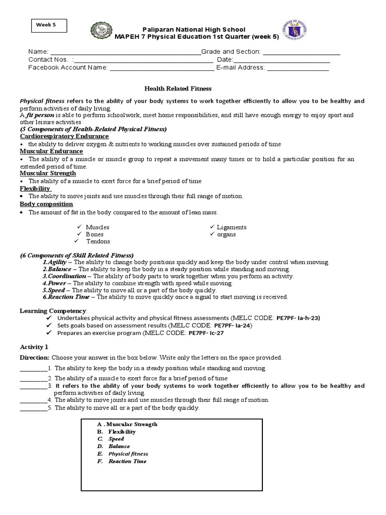 Grade 7 Physical Fitness Overview | PDF | Physical Fitness | Skeletal ...