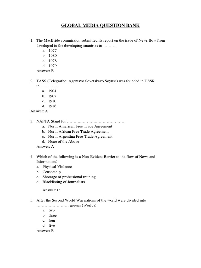 Global Media MCQ Question Bank | PDF | Mass Media | Communication