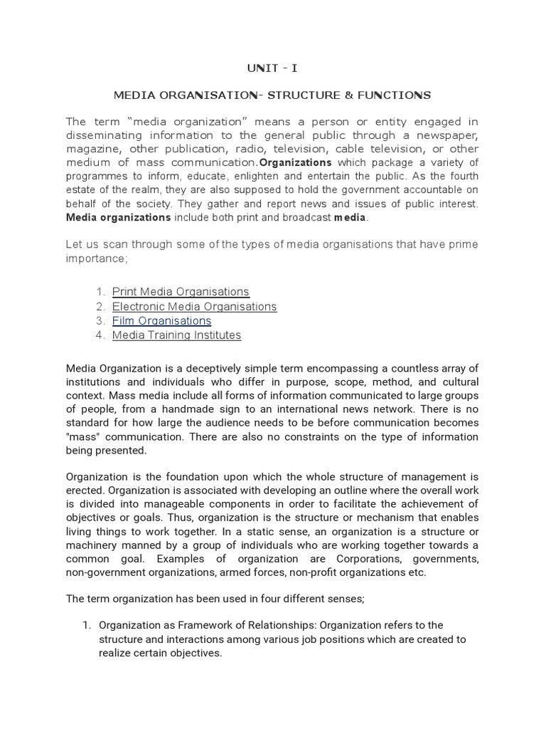 Understanding the Structures and Functions of Media Organizations: An ...