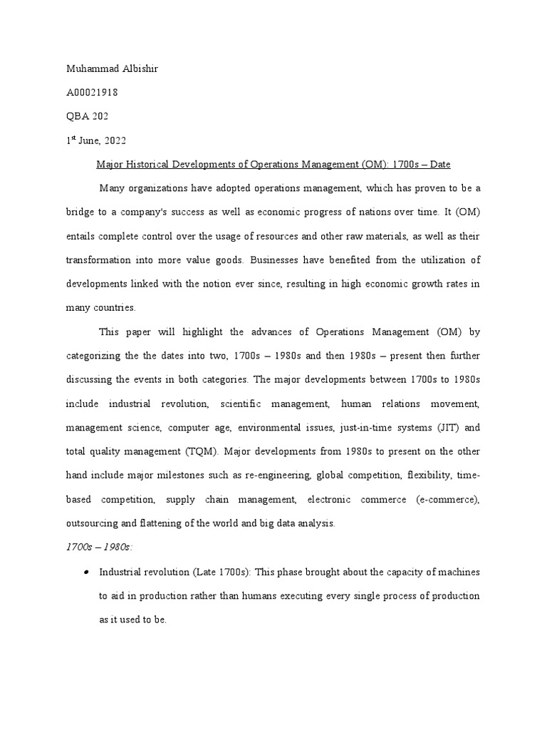 Historical Development of OM | PDF | Supply Chain | Operations Management