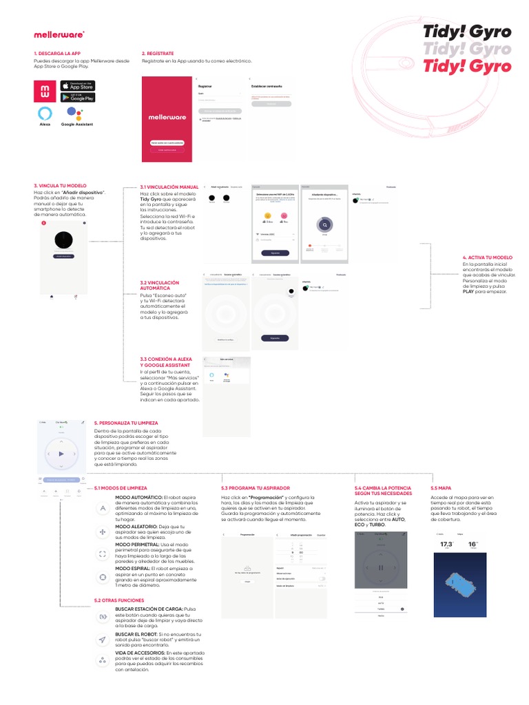 Guía paso a paso para configurar y usar un robot aspirador Tidy! Gyro | PDF | Aplicación movil ...
