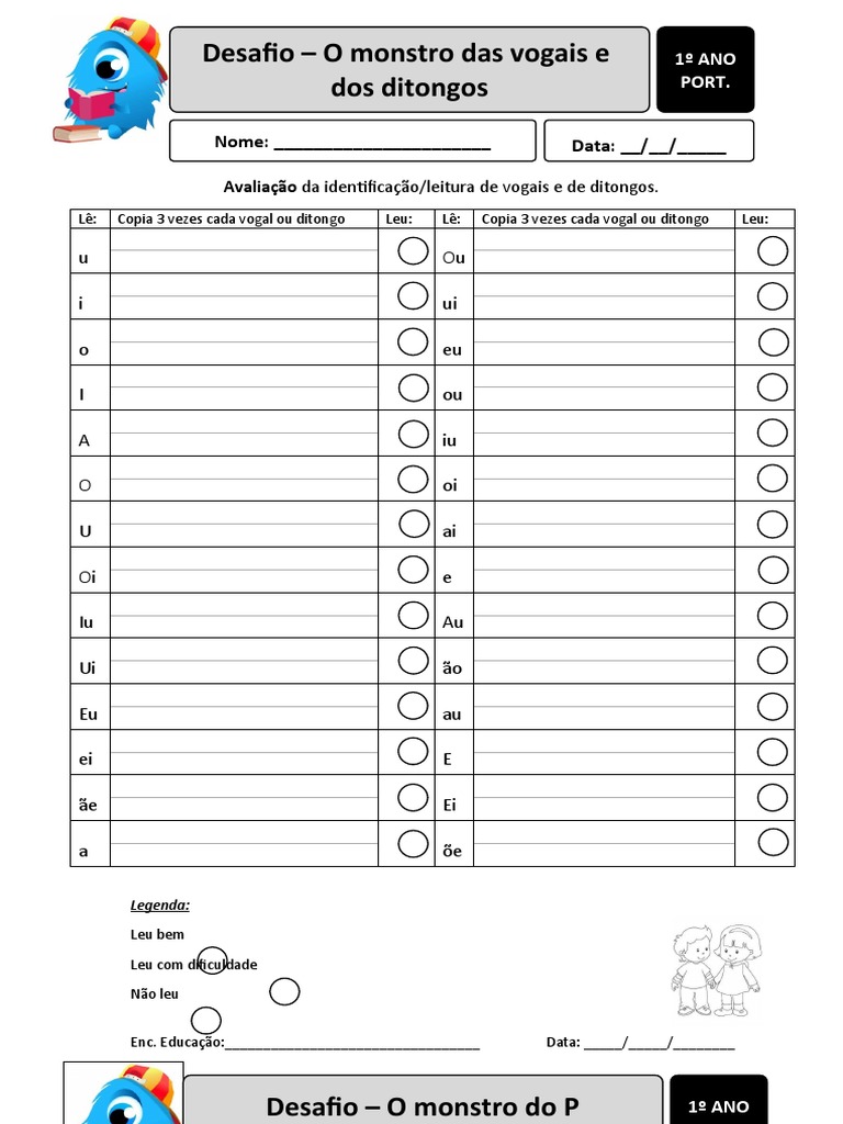 Avaliação Da Identificação de Vogais, Ditongos, Consoantes, Sílabas ...