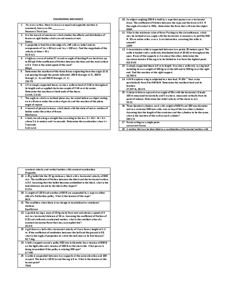 2-ENGINEERING-MECHANICS Problems | PDF | Force | Friction