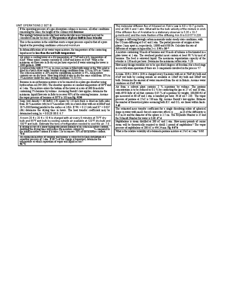 Unit Operations 2 Problems Solved | PDF | Diffusion | Distillation