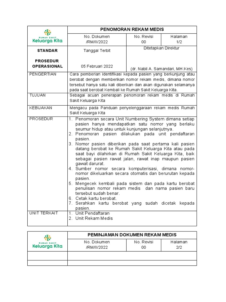 Spo Penomoran Rekam Medis | PDF