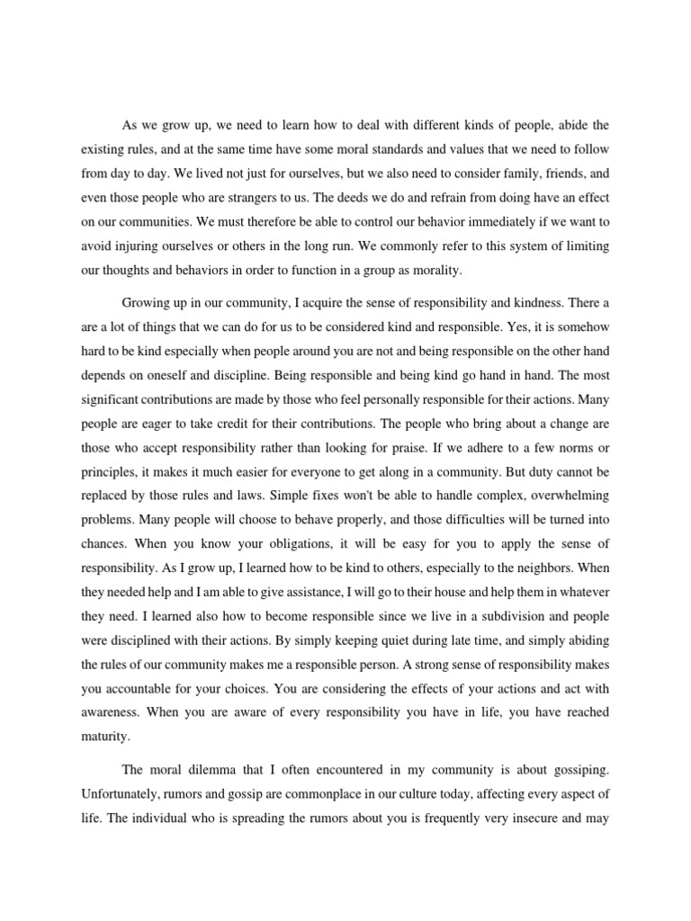 Moral Standards and Dilemmas in My Community | PDF | Morality | Community