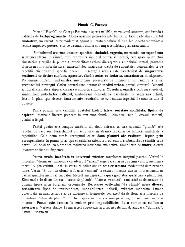 Eseu Bac - Plumb, George Bacovia | PDF