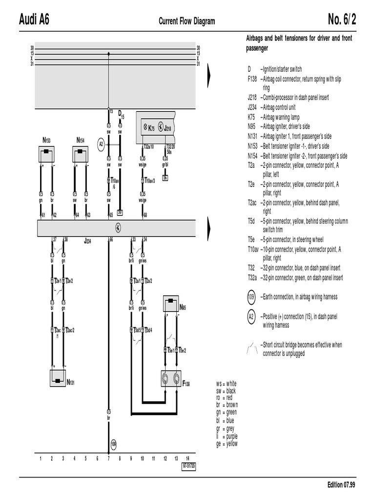 Current Flow Diagram: Airbags and Belt Tensioners For Driver and Front ...