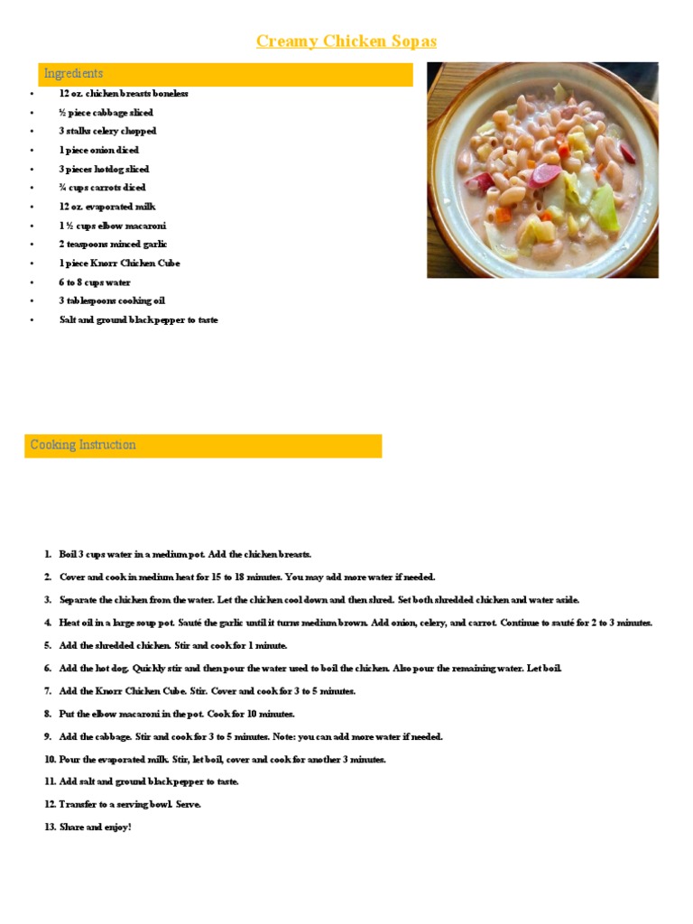 Creamy Chicken Sopas | PDF