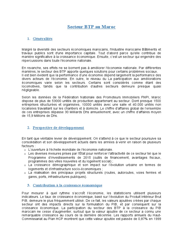 État et Perspectives du BTP au Maroc | PDF | Maroc | Croissance économique