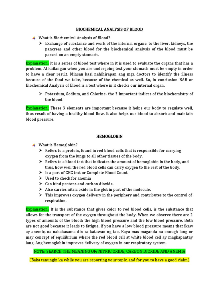 Biochemical Analysis of Blood | PDF | Blood | Hemoglobin
