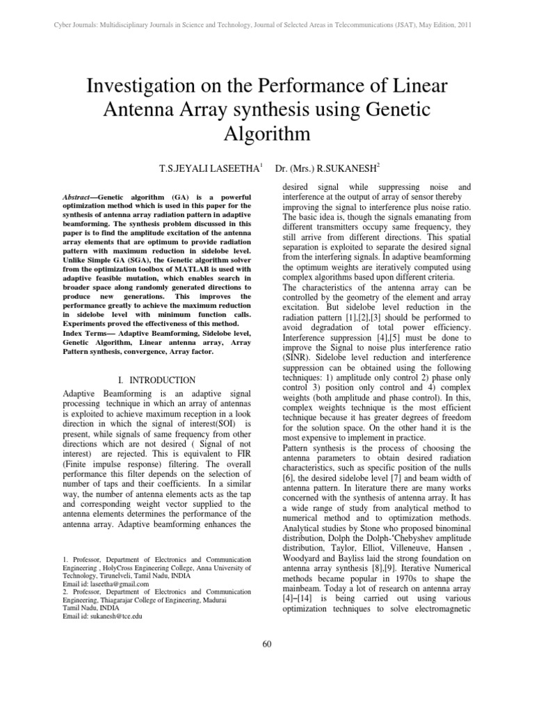 Investigation On The Performance Of Linear Antenna Array Synthesis Using Genetic Algorithm Pdf