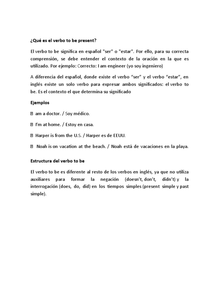 Qué Es El Verbo To Be Present | PDF | Estudios de idiomas extranjeros