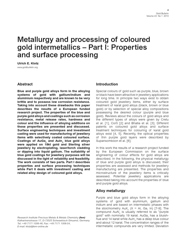 Purple Gold Alloy Properties and Processing | PDF | Gold | Alloy