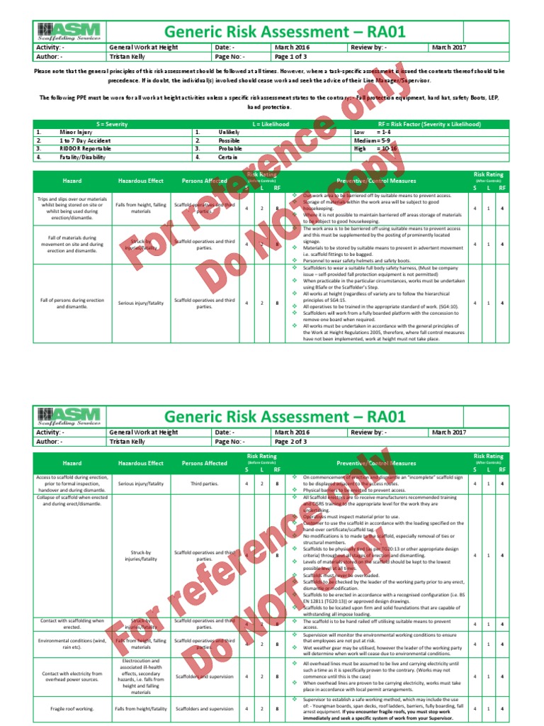 Ra01 Generalscaffoldingwork | PDF | Scaffolding | Risk