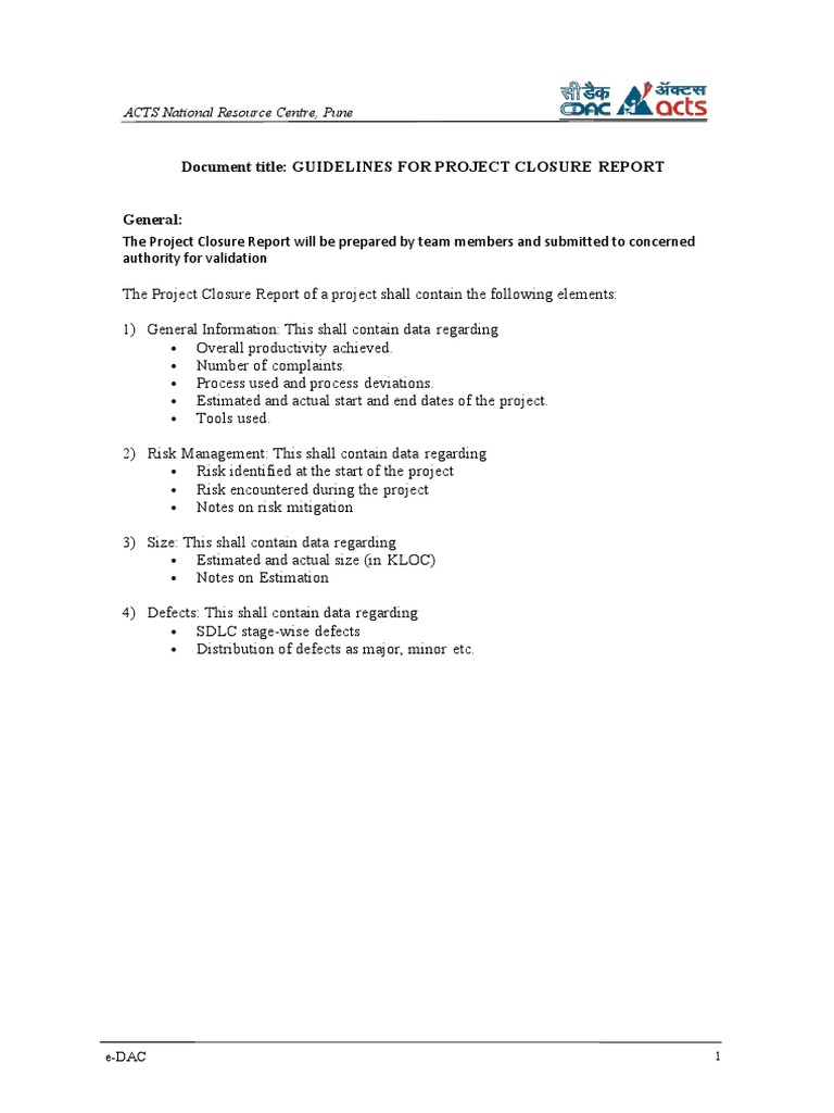 Guidelines For Project Closure Report | PDF