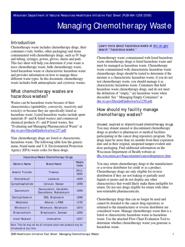 Wa 1258 | PDF | Chemotherapy | Hazardous Waste