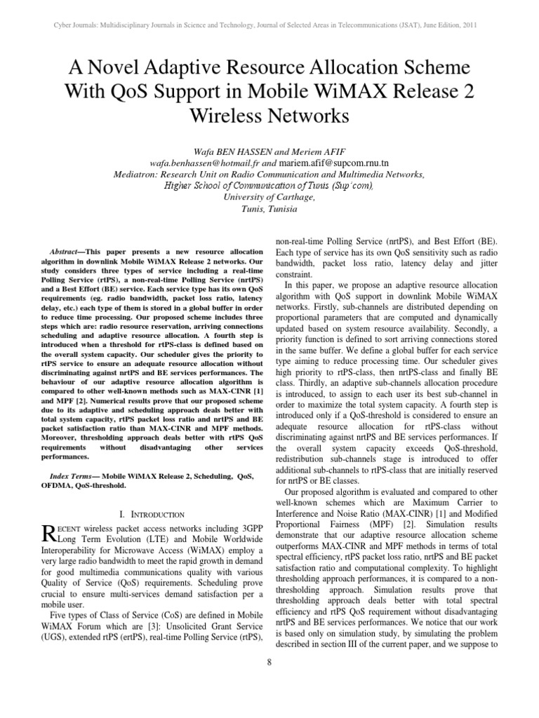 A Novel Adaptive Resource Allocation Scheme With QoS Support in Mobile WiMAX Release 2 Wireless ...