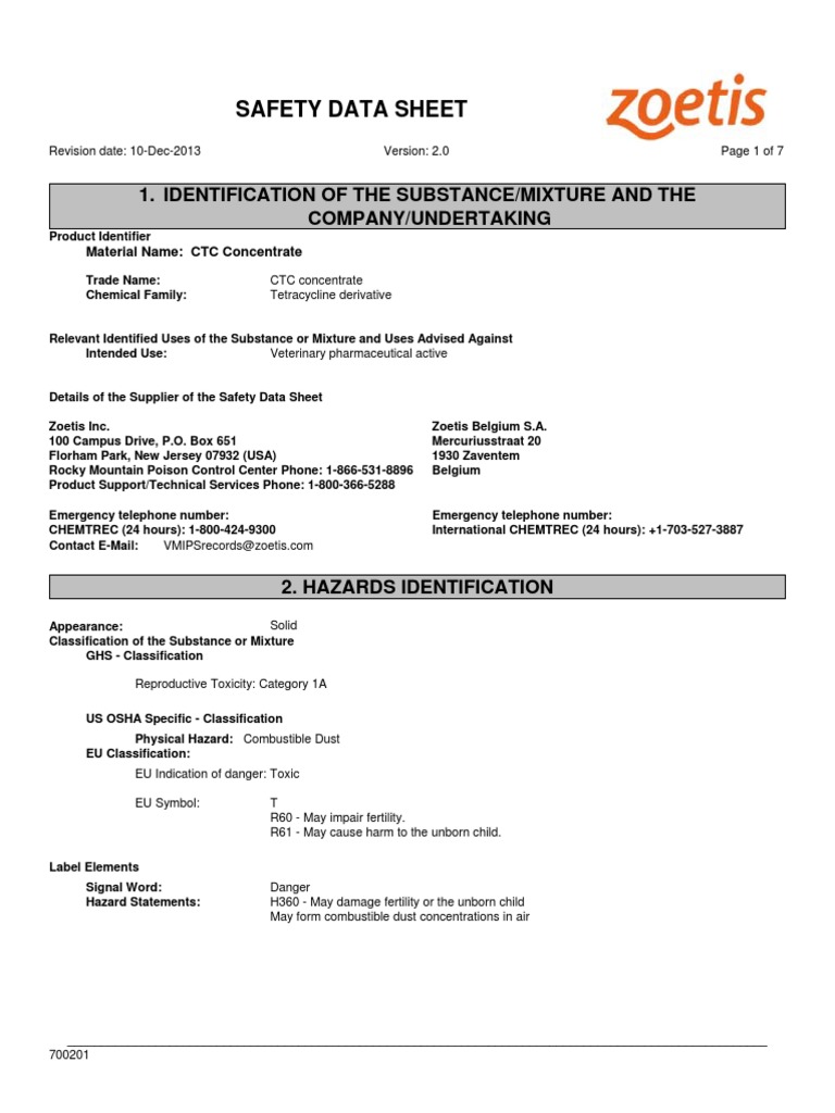 Safety Data Sheet for CTC Concentrate | PDF | Personal Protective ...