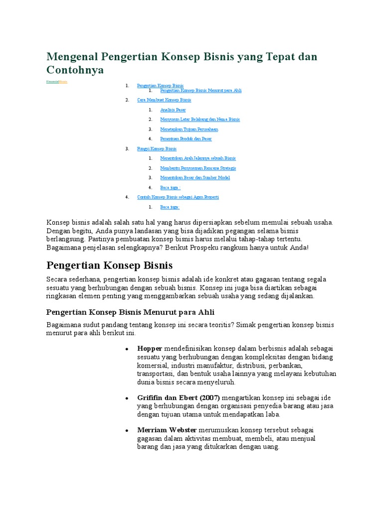 Mengenal Pengertian Konsep Bisnis Yang Tepat Dan Contohnya | PDF
