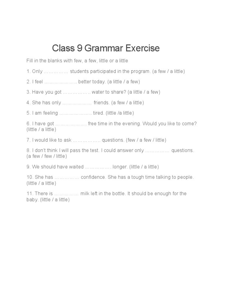 Class 9 Grammar Exercise 03 | PDF