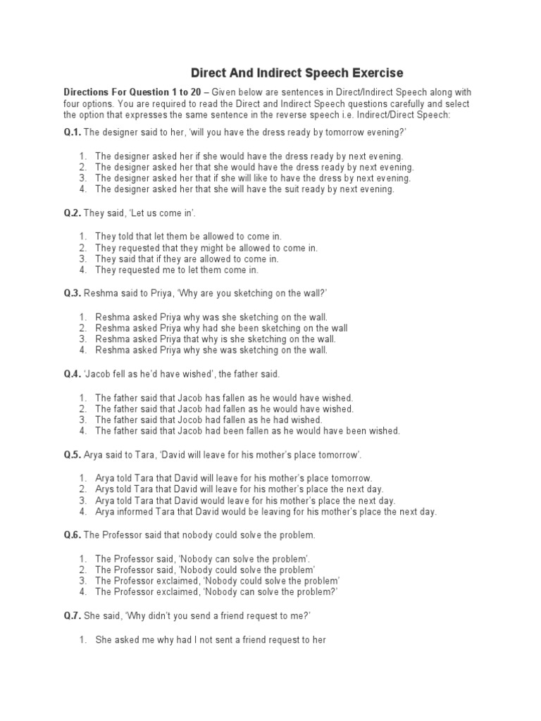 Direct and Indirect Speech Exercise | PDF