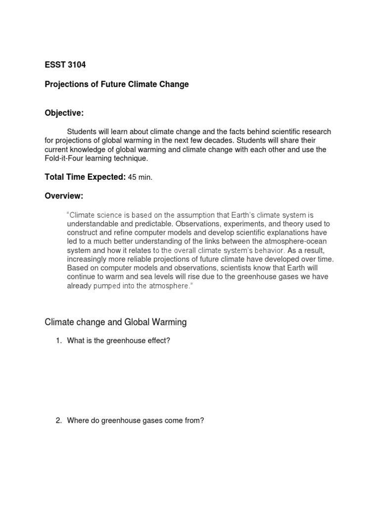 ESST 3104 Climate Change Questions | PDF