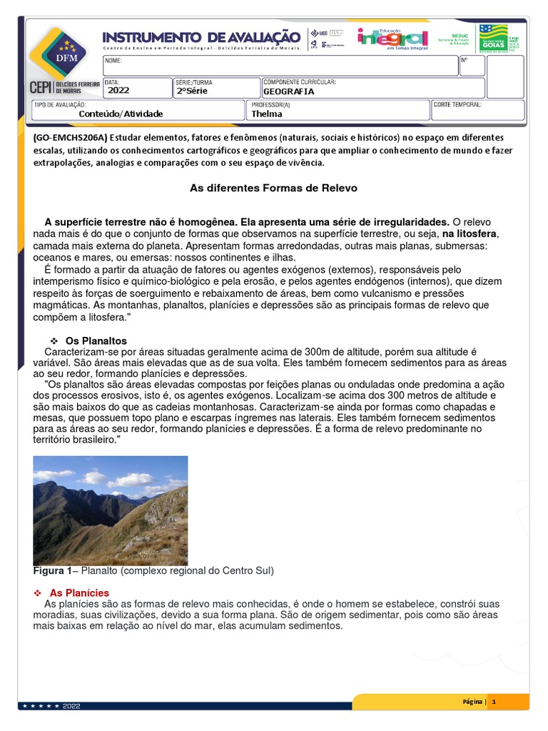 Anexo 1 Formas de Relevo | PDF | Terreno | Montanhas