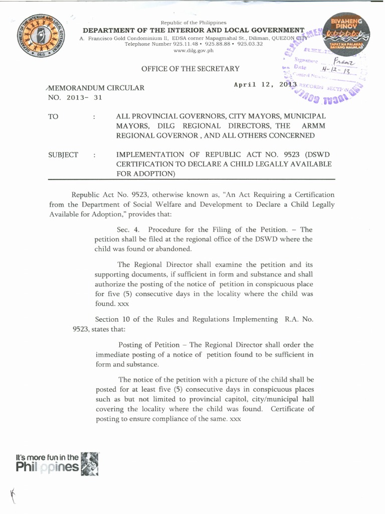 Ra 9523 Irr Dilg MC 2013 - 31 | PDF | Public Law | Government