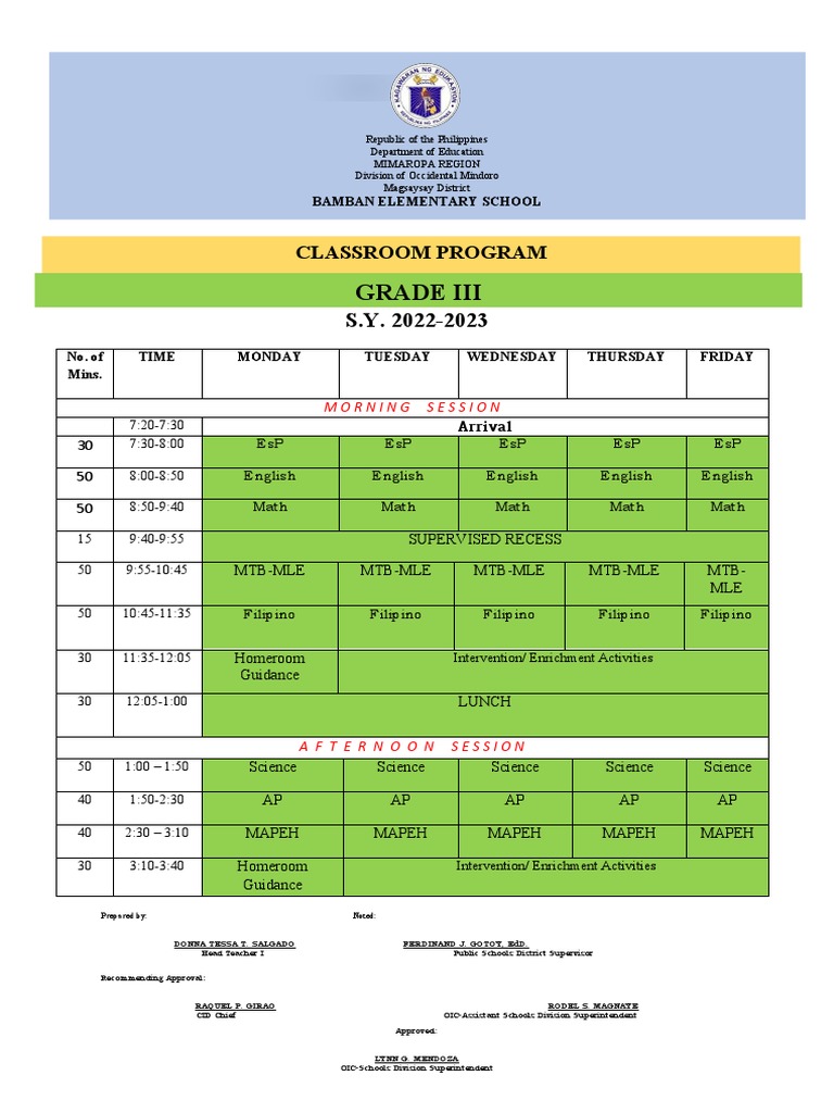 CLASS-PROGRAM-f2f-22-23 Nang Noemz | PDF | Educational Organizations | Educational Institutions