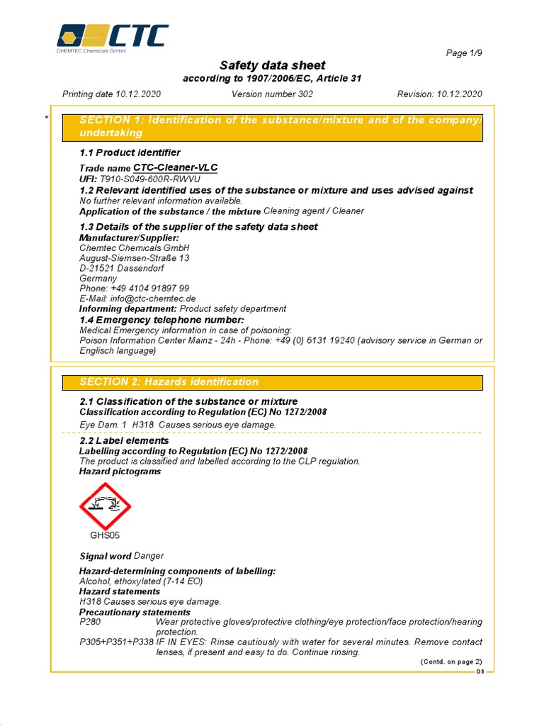 CTC Cleaner VLC GB | PDF | Dangerous Goods | Toxicity