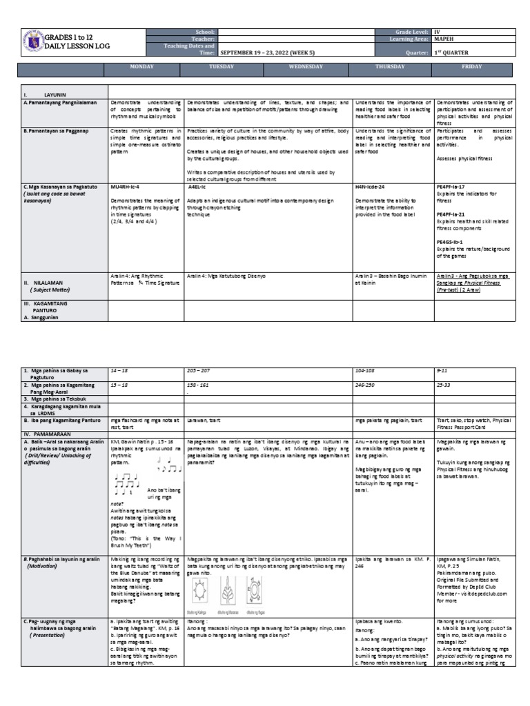 DLL - Mapeh 4 - Q1 - W5 | Download Free PDF | Musical Compositions | Cognition
