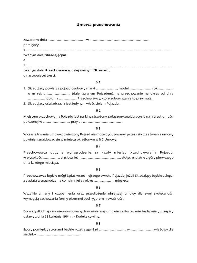 Umowa Przechowania-1 | PDF