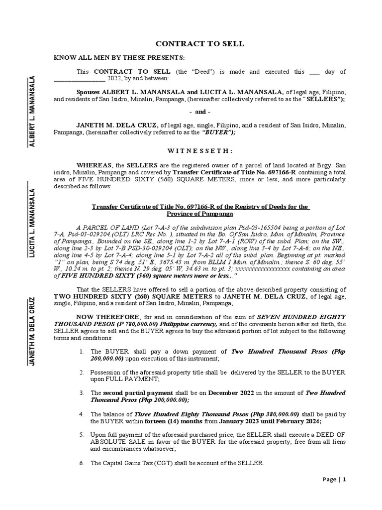 Ate Janeth Contract To Sell | PDF | Justice | Crime & Violence