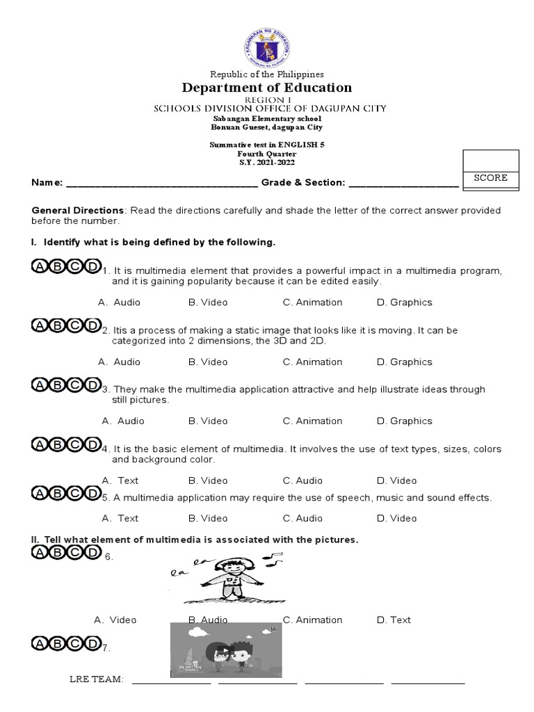 Fourth Grading Summative Test in English 5 | PDF | Multimedia | Graphics